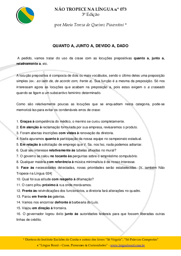 (PDF) NÃO TROPECE NA LÍNGUA nº 073 3ª Edição por Maria Tereza de ...