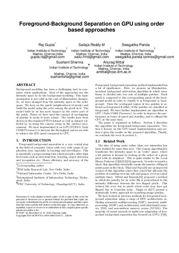 (PDF) Foreground-background separation on GPU using order based approaches