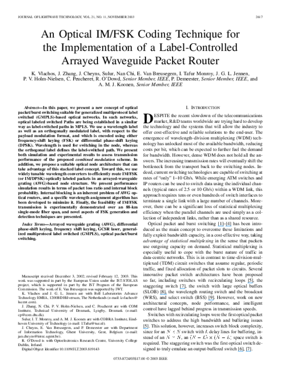 Pdf An Optical Imfsk Coding Technique For The Implementation Of A