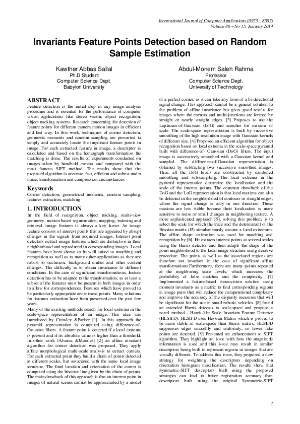 (PDF) Invariants Feature Points Detection based on Random Sample Estimation