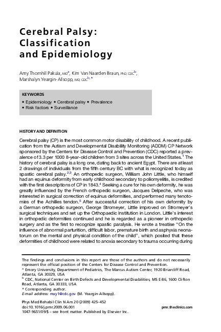 (PDF) Cerebral Palsy: Classification and Epidemiology