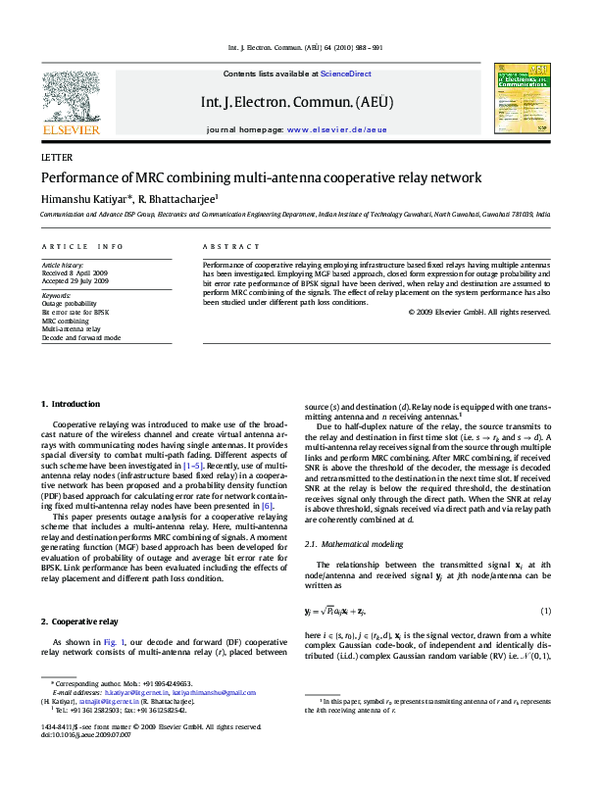 (PDF) Performance of MRC combining multi-antenna cooperative relay network