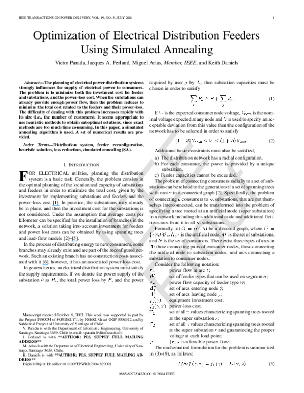 (PDF) Optimization of electrical distribution feeders using simulated annealing