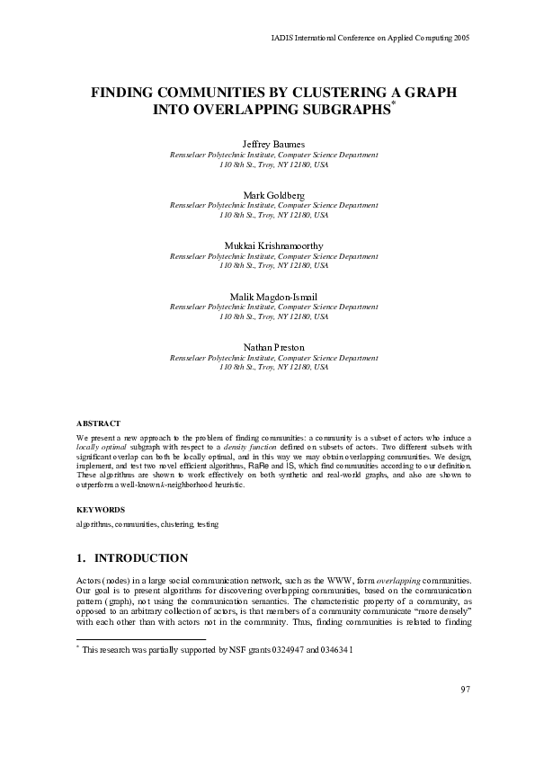 Pdf Finding Communities By Clustering A Graph Into Overlapping Subgraphs Malik Ismail