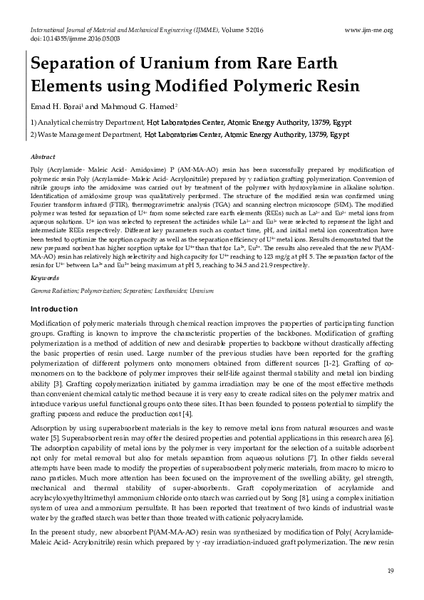 (PDF) Separation of Uranium from Rare Earth Elements using Modified ...