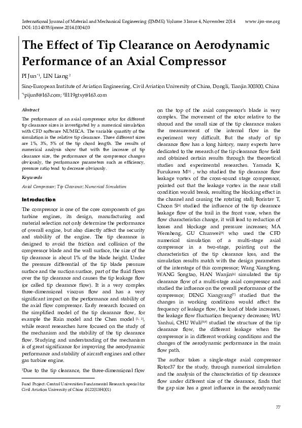 (PDF) The Effect of Tip Clearance on Aerodynamic Performance of an ...