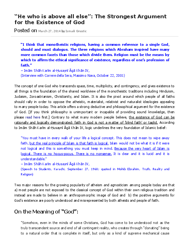 (PDF) Contemporary Argument for the Existence of God as Unconditioned ...