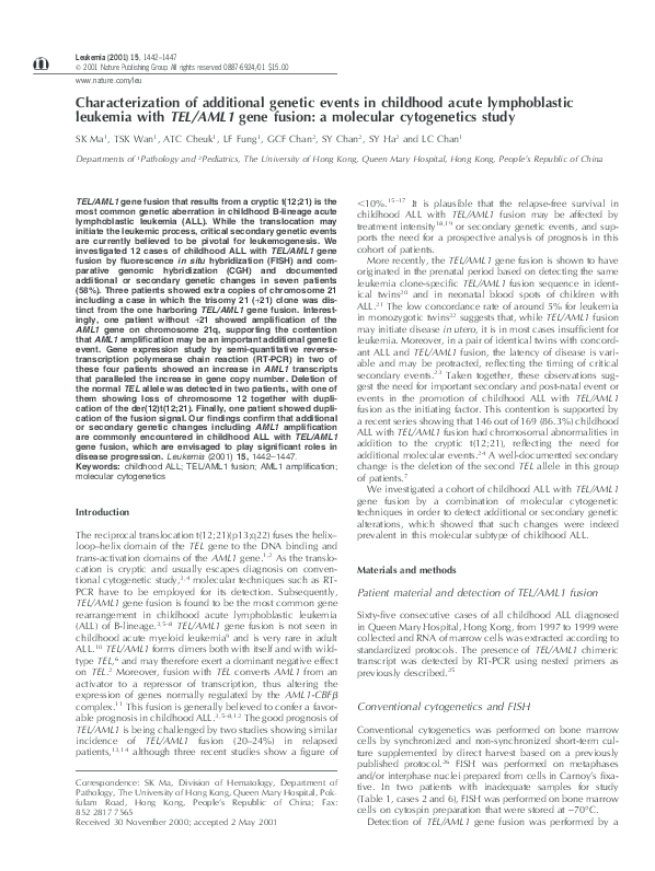 (PDF) Characterization of additional genetic events in childhood acute ...