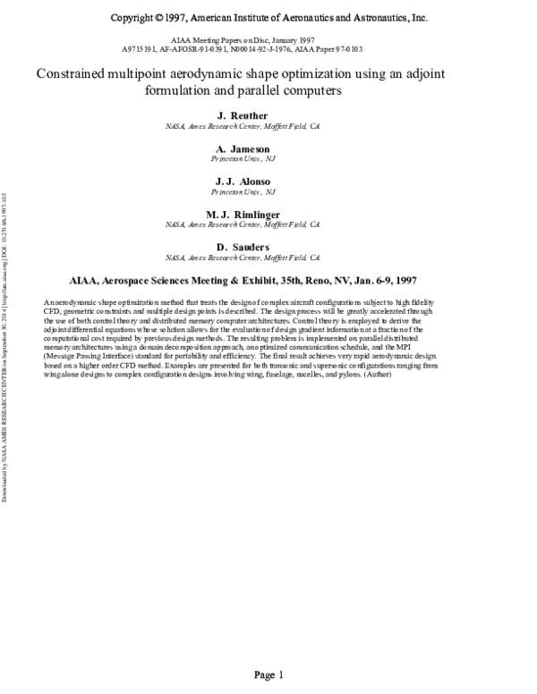 Pdf Constrained Multipoint Aerodynamic Shape Optimization Using An Adjoint Formulation And