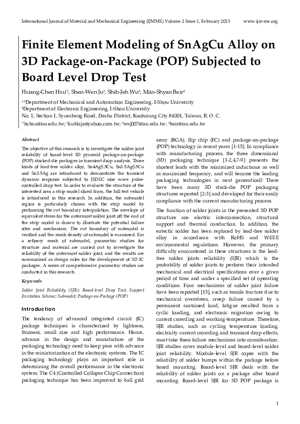 (PDF) Finite Element Modeling of SnAgCu Alloy on 3D Package-on-Package ...