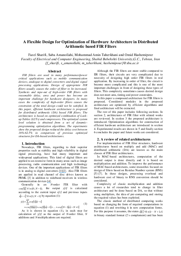 (PDF) A Flexible Design for Optimization of Hardware Architecture in Distributed Arithmetic ...