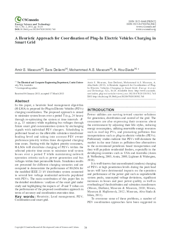 (PDF) A Heuristic Approach for Coordination of Plug-In Electric Vehicles Charging in Smart Grid
