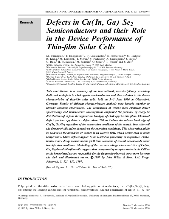(PDF) Defects in Cu(In, Ga) Se2 semiconductors and their role in the ...