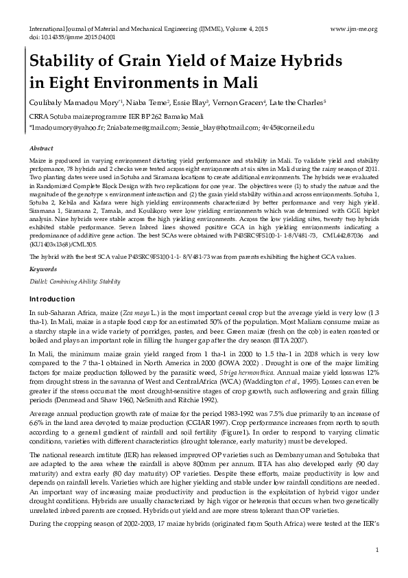 (PDF) Stability of Grain Yield of Maize Hybrids in Eight Environments ...