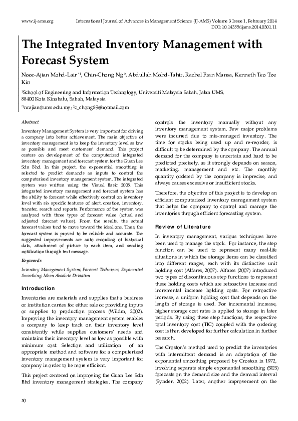 (PDF) The Integrated Inventory Management with Forecast System