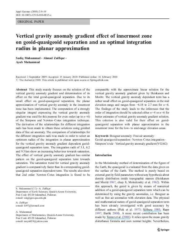(PDF) Vertical gravity anomaly gradient effect of innermost zone on geoid-quasigeoid separation ...
