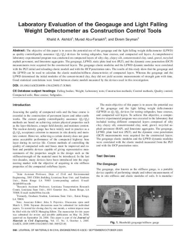 (PDF) Laboratory Evaluation of the Geogauge and Light Falling Weight ...