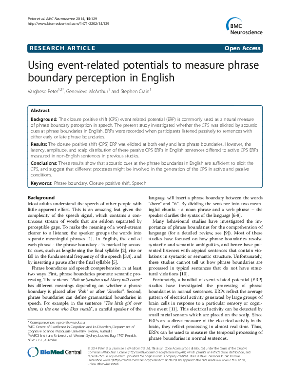 (PDF) Using event-related potentials to measure phrase boundary perception in English