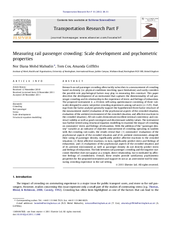 (PDF) The measurement of rail passenger crowding : scale development ...