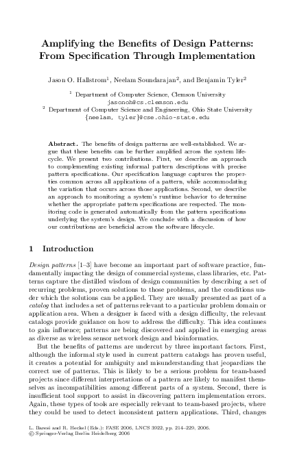 (PDF) Amplifying the Benefits of Design Patterns: From Specification ...