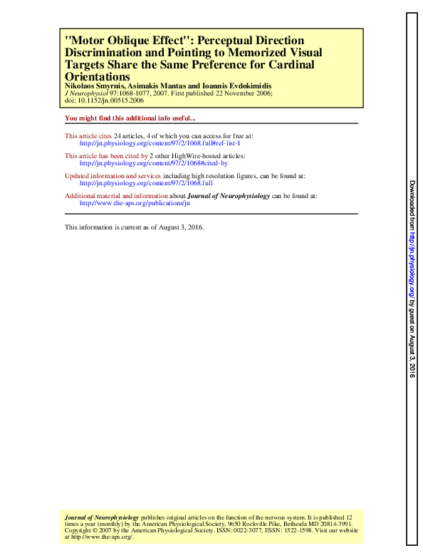 (PDF) Motor Oblique Effect": Perceptual Direction Discrimination and Pointing to Memorized ...