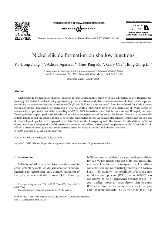 (PDF) Nickel silicide formation on shallow junctions