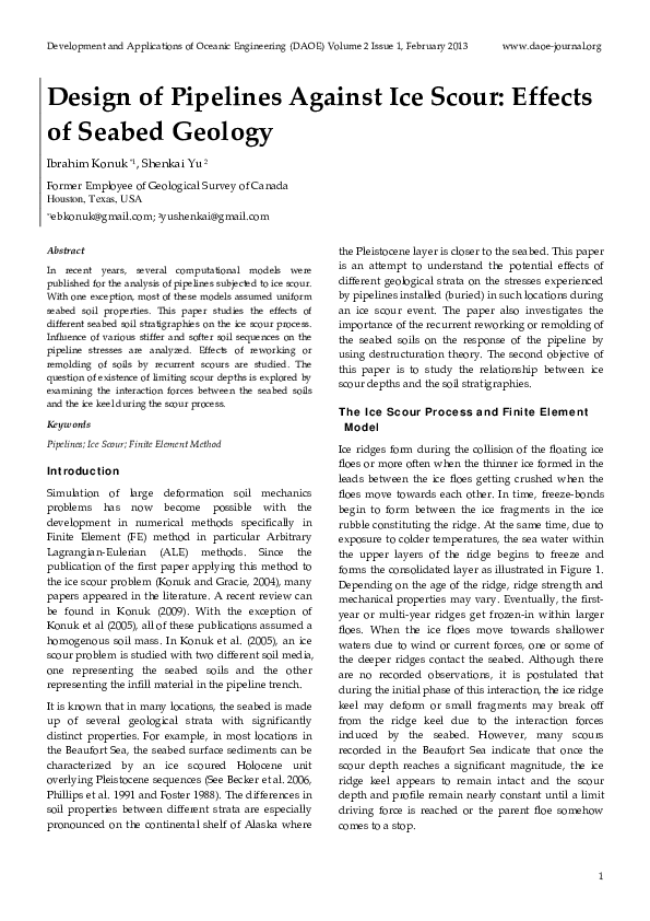 (PDF) Design of Pipelines Against Ice Scour: Effects of Seabed Geology