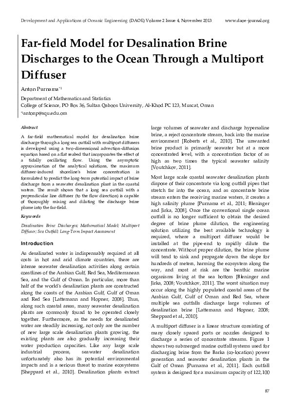(PDF) Far-field Model for Desalination Brine Discharges to the Ocean ...