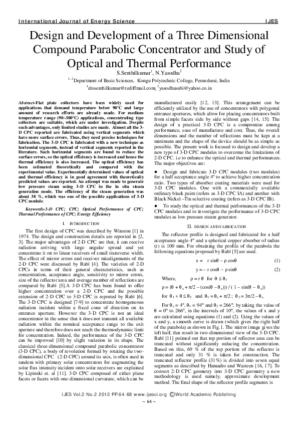 (PDF) Design and Development of a Three Dimensional Compound Parabolic ...