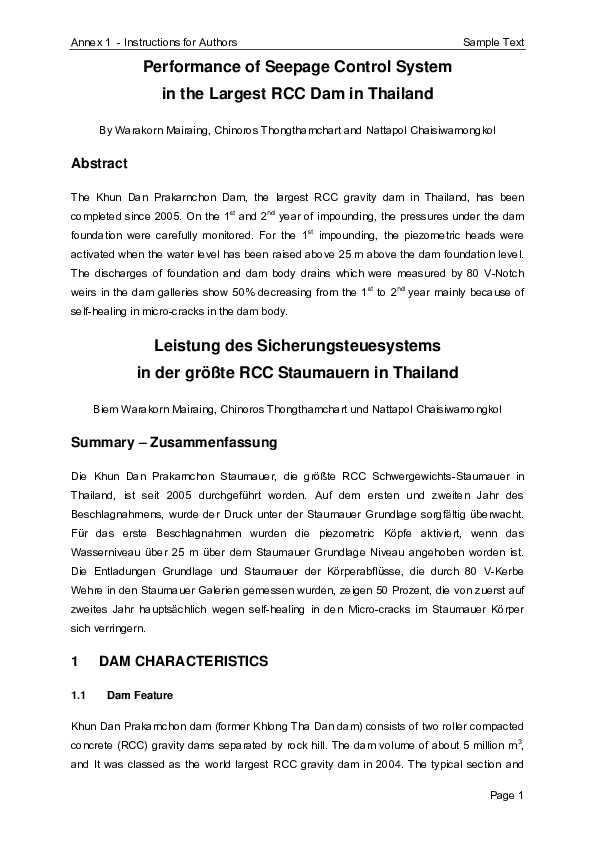 Performance of Seepage Control System in the Largest RCC Dam in Thailand