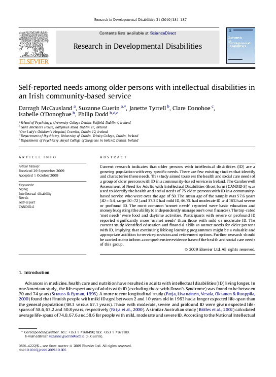 (PDF) Self-reported needs among older persons with intellectual ...