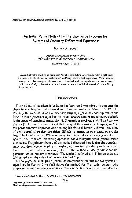 (PDF) An Initial Value Method for the Eigenvalue Problem for Systems of Ordinary Differential ...