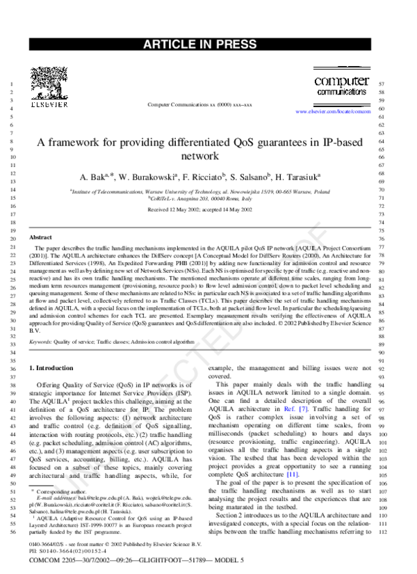 Pdf A Framework For Providing Differentiated Qos Guarantees In Ip Based Network