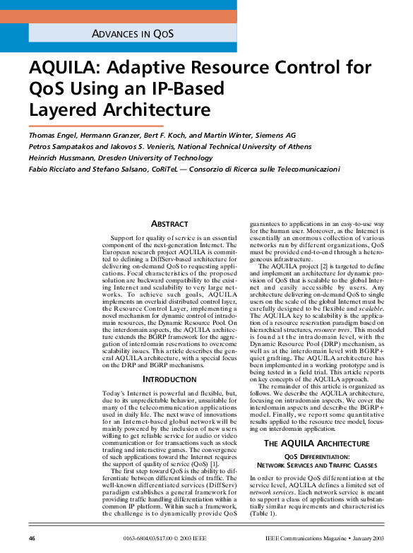 (PDF) AQUILA: adaptive resource control for QoS using an IP-based layered architecture