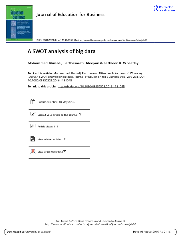 (PDF) Journal of Education for Business A SWOT analysis of big data
