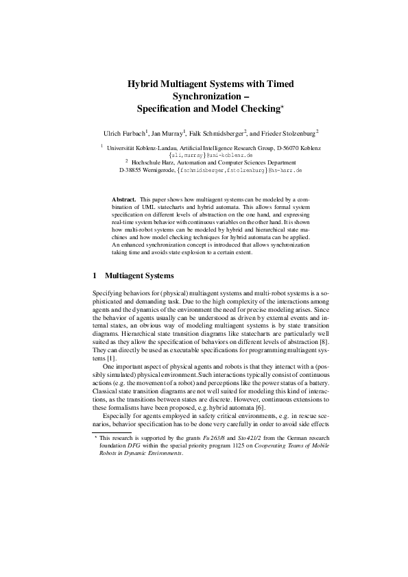 (PDF) Hybrid Multiagent Systems with Timed Synchronization - Specification and Model Checking