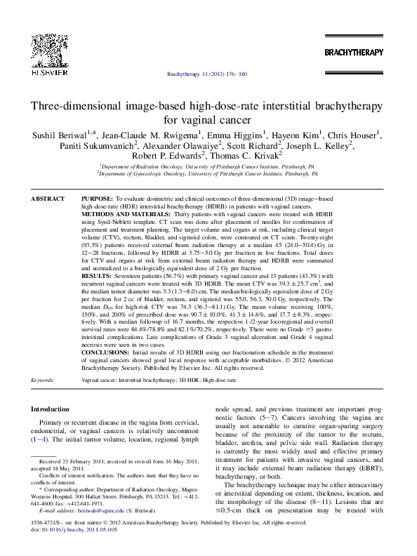 (PDF) 3D Image-Based HDR Interstitial Brachytherapy for Vaginal Cancer
