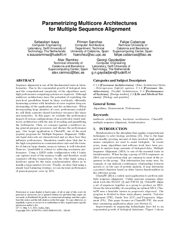 (PDF) Parametrizing multicore architectures for multiple sequence alignment