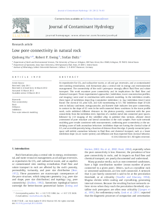 (PDF) Low pore connectivity in natural rock