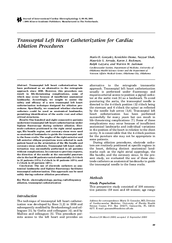 (PDF) Transseptal Left Heart Catheterization for Cardiac Ablation ...