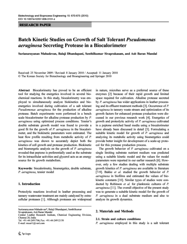 (PDF) Biocalorimetric and respirometric studies on production of ...