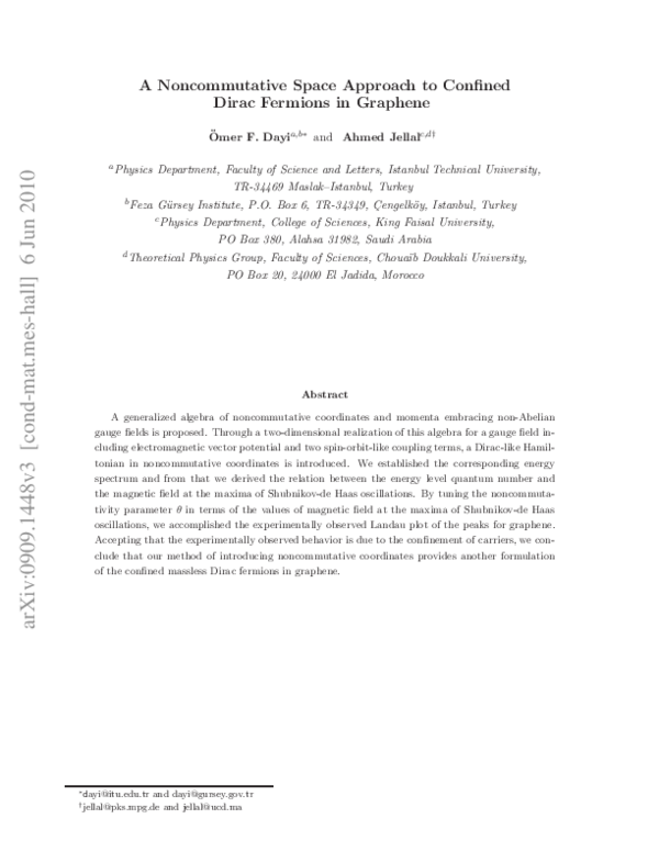 Pdf A Noncommutative Space Approach To Confined Dirac Fermions In