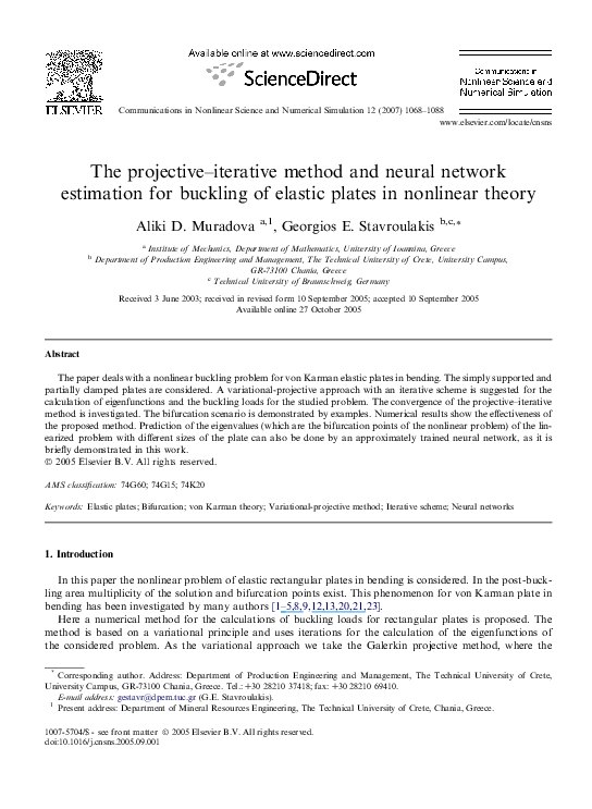 Pdf The Projectiveiterative Method And Neural Network Estimation For Buckling Of Elastic