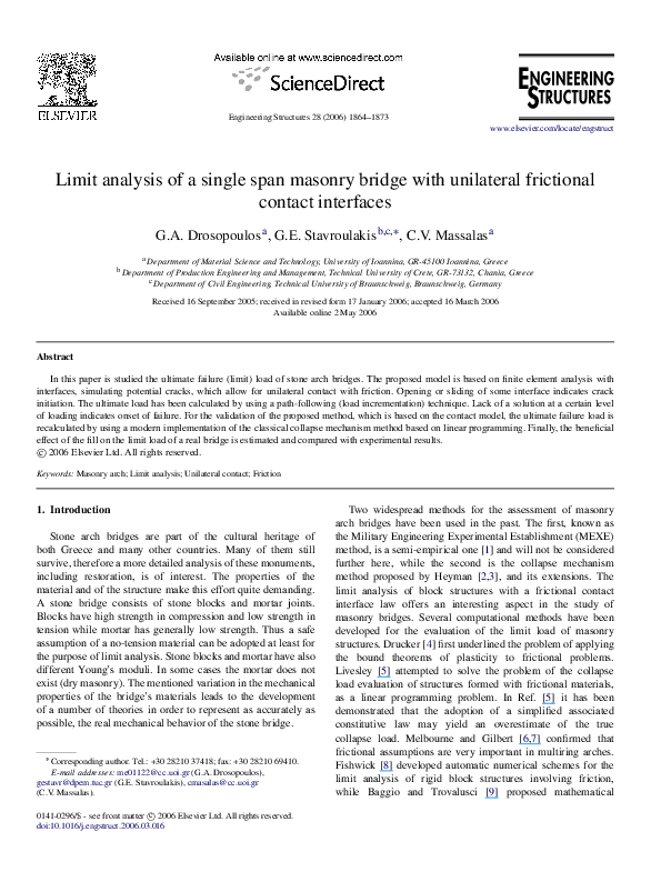 (PDF) Limit analysis of a single span masonry bridge with unilateral frictional contact interfaces