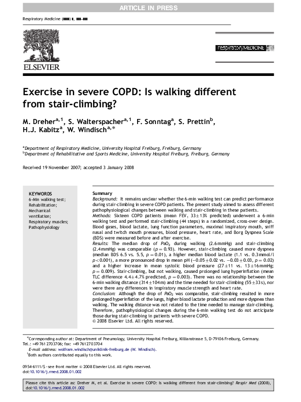 (PDF) Exercise in severe COPD: Is walking different from stair-climbing?