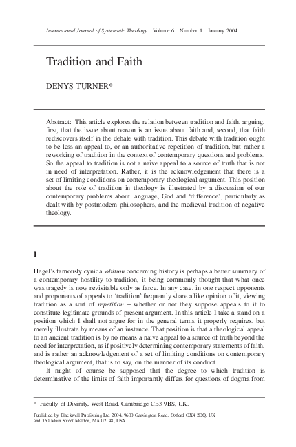 (PDF) Tradition and Faith