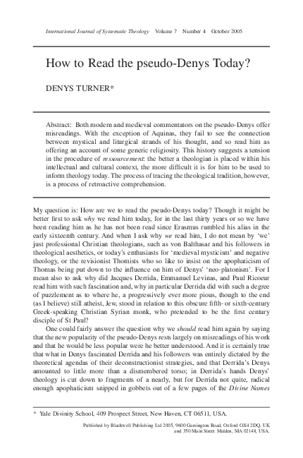 (PDF) How to Read the pseudo-Denys Today?