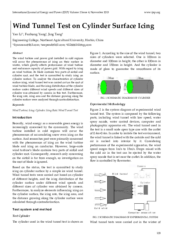 (PDF) Wind tunnel test on cylinder surface icing