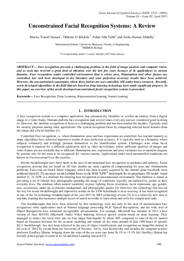 (PDF) Unconstrained Facial Recognition Systems: A Review