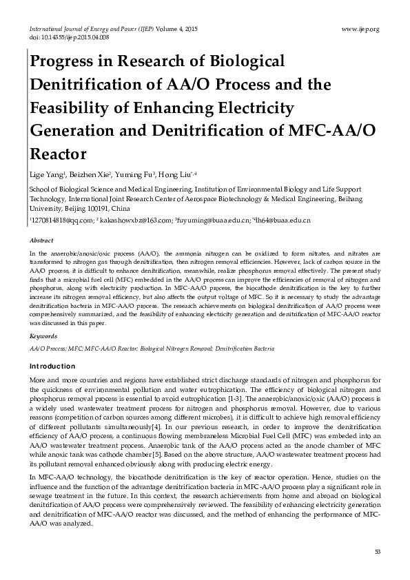 (PDF) Progress in Research of Biological Denitrification of AA/O ...